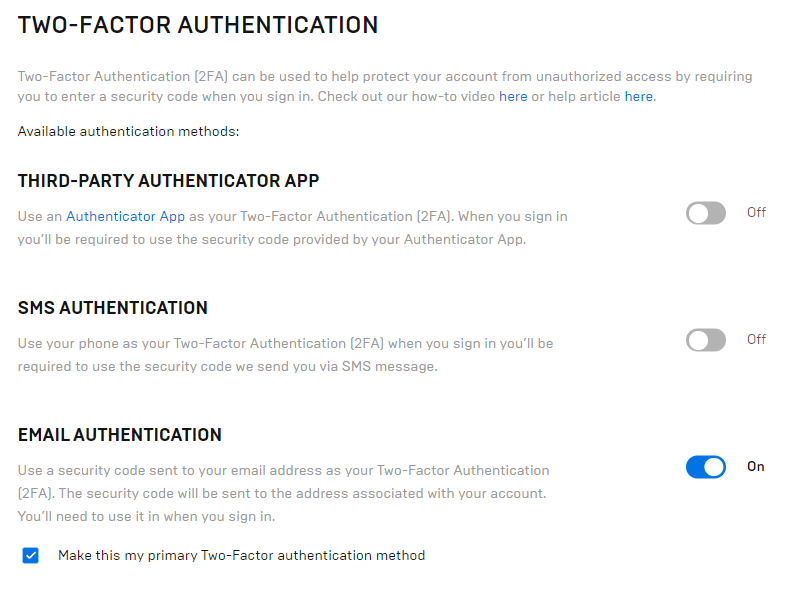 How to enable Two-factor authentication for Epic Games