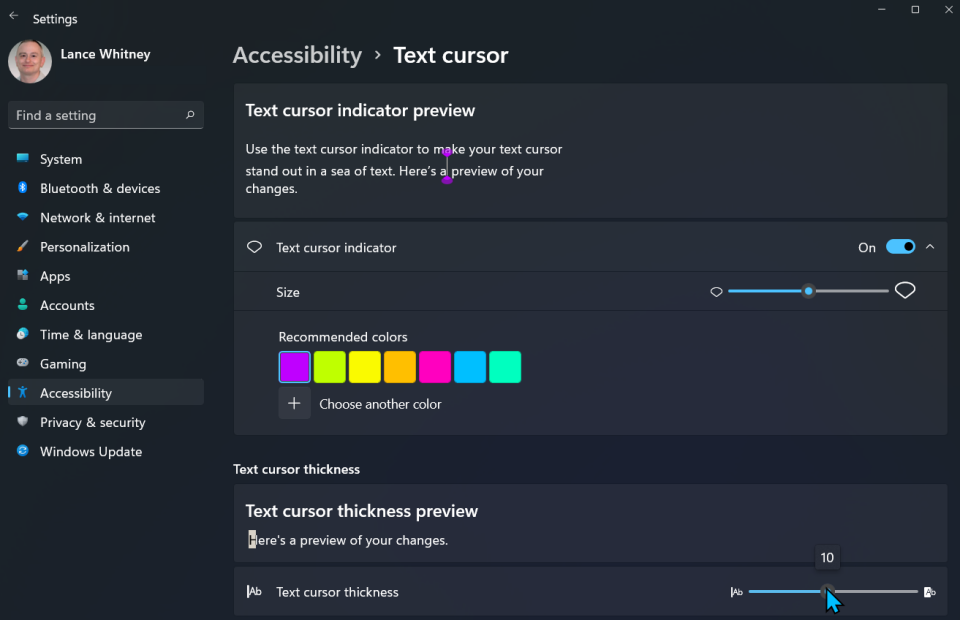How to Adjust Text Cursor on Windows 11