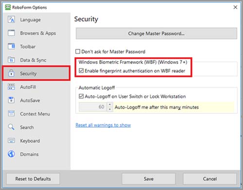 How to Enable Windows Biometric Framework for RoboForm