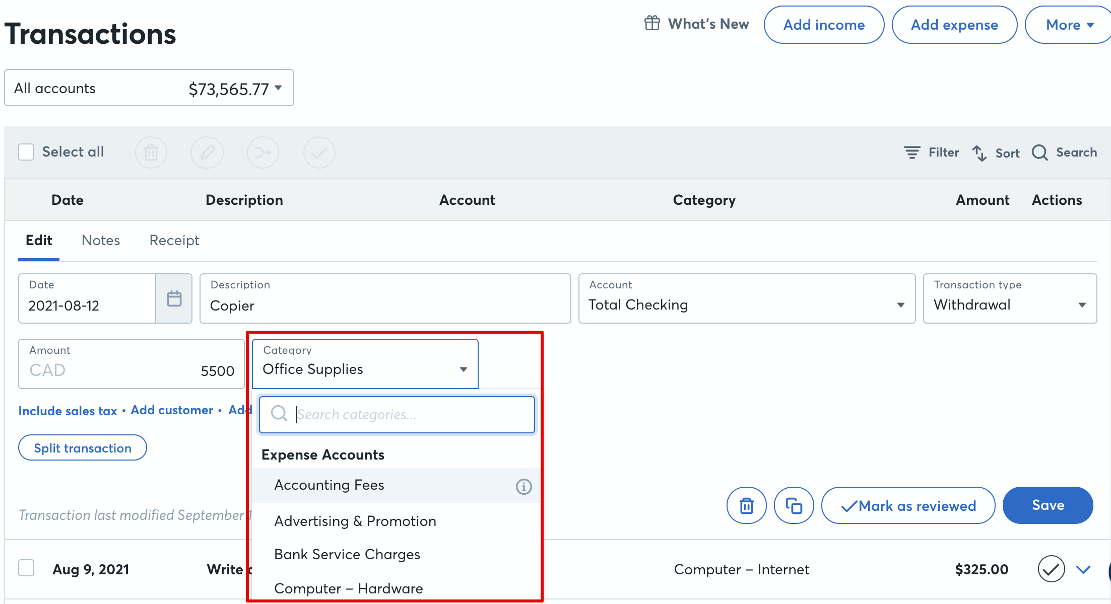 How to use the Transactions page on Wave Financial