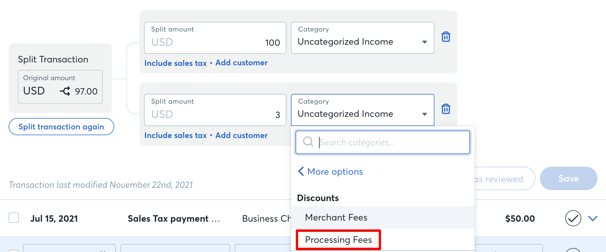 How to account for transaction fees in Wave Financial