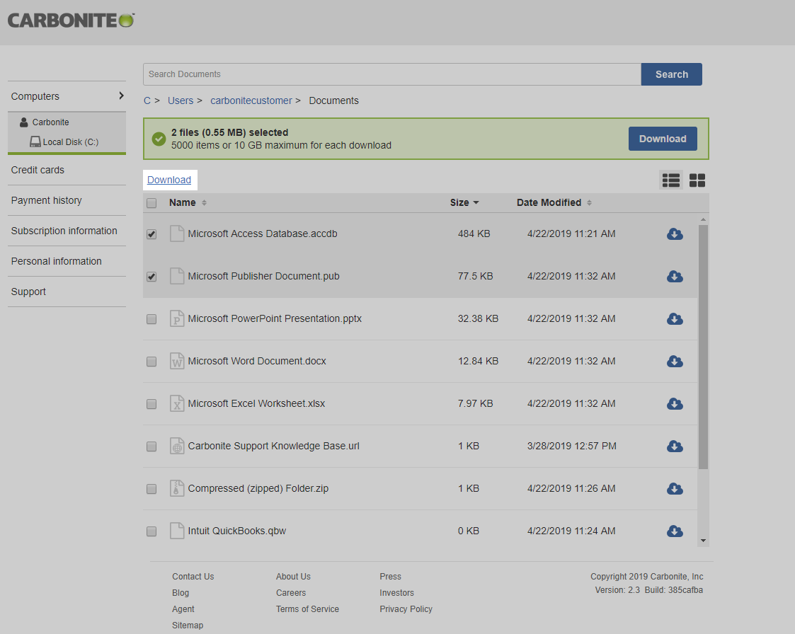 How to View/Locate and Download files from Carbonite Safe (online)