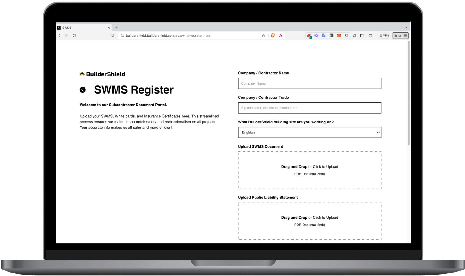 BuilderShield — SWMS Register