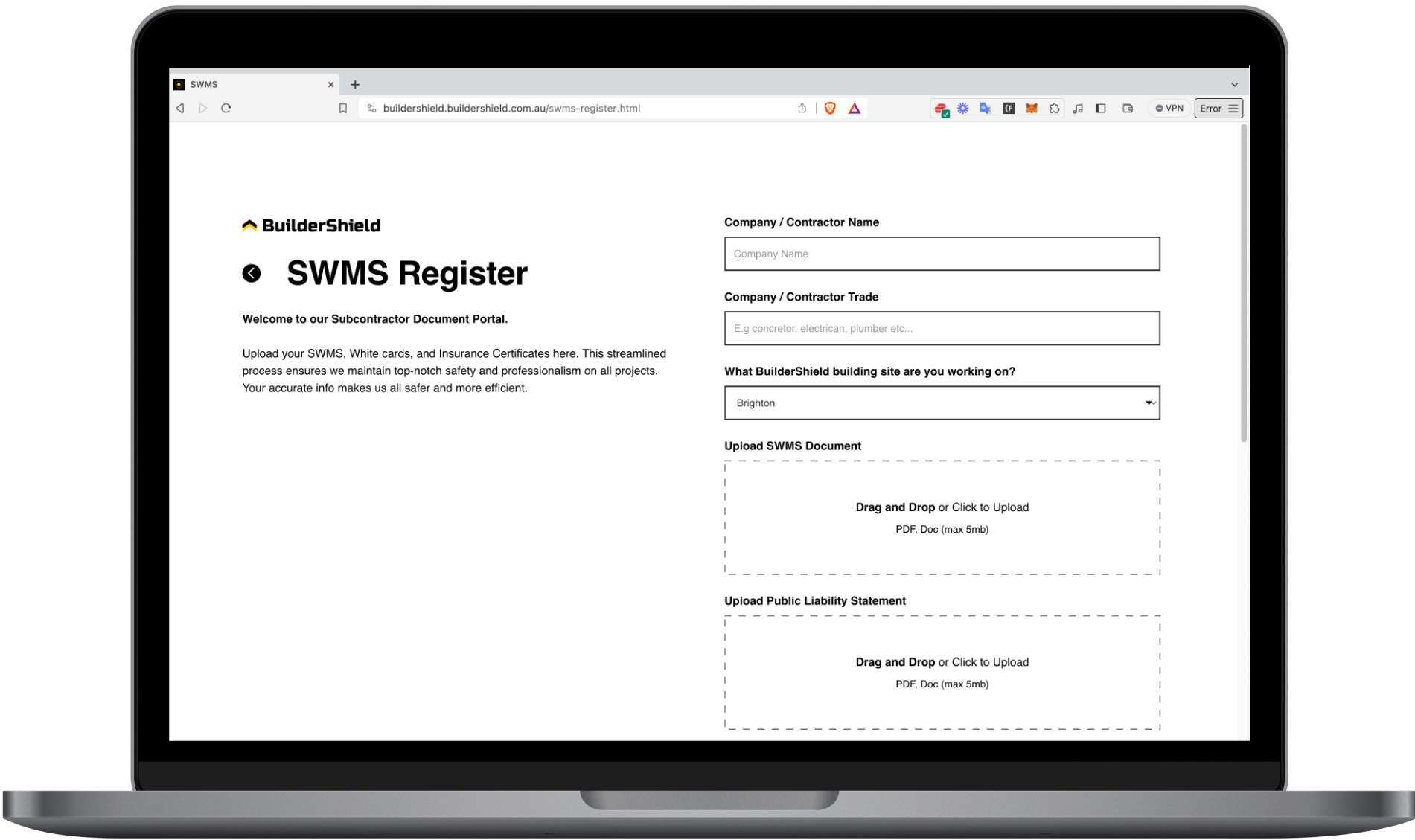 BuilderShield — SWMS Register