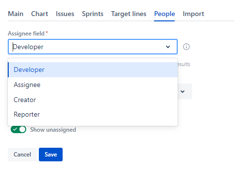 Individual Velocity Chart in Jira: Custom Assignee Fields