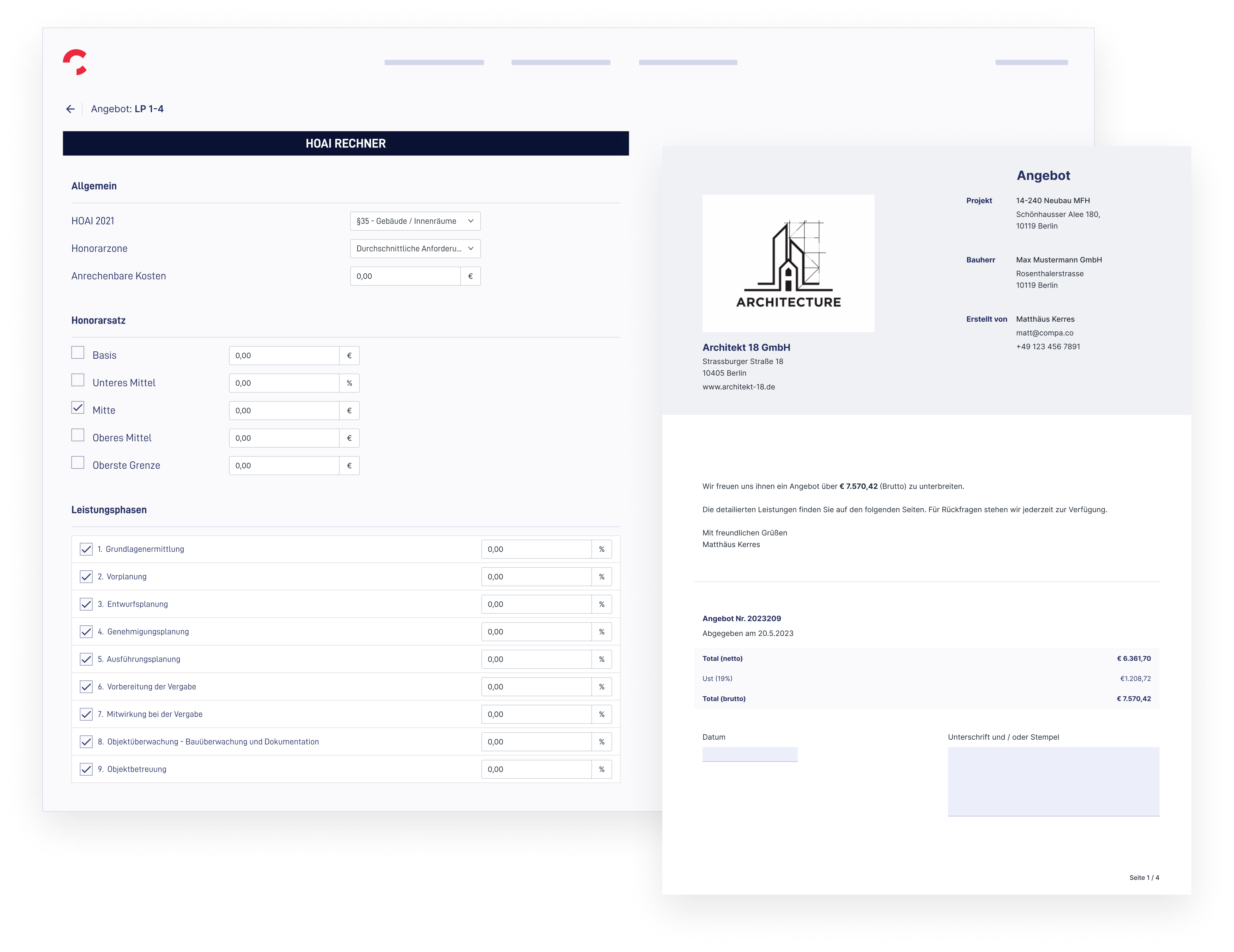 HOAI Rechner Online inkl. kostenloser Excel download - Honorarrechner ...
