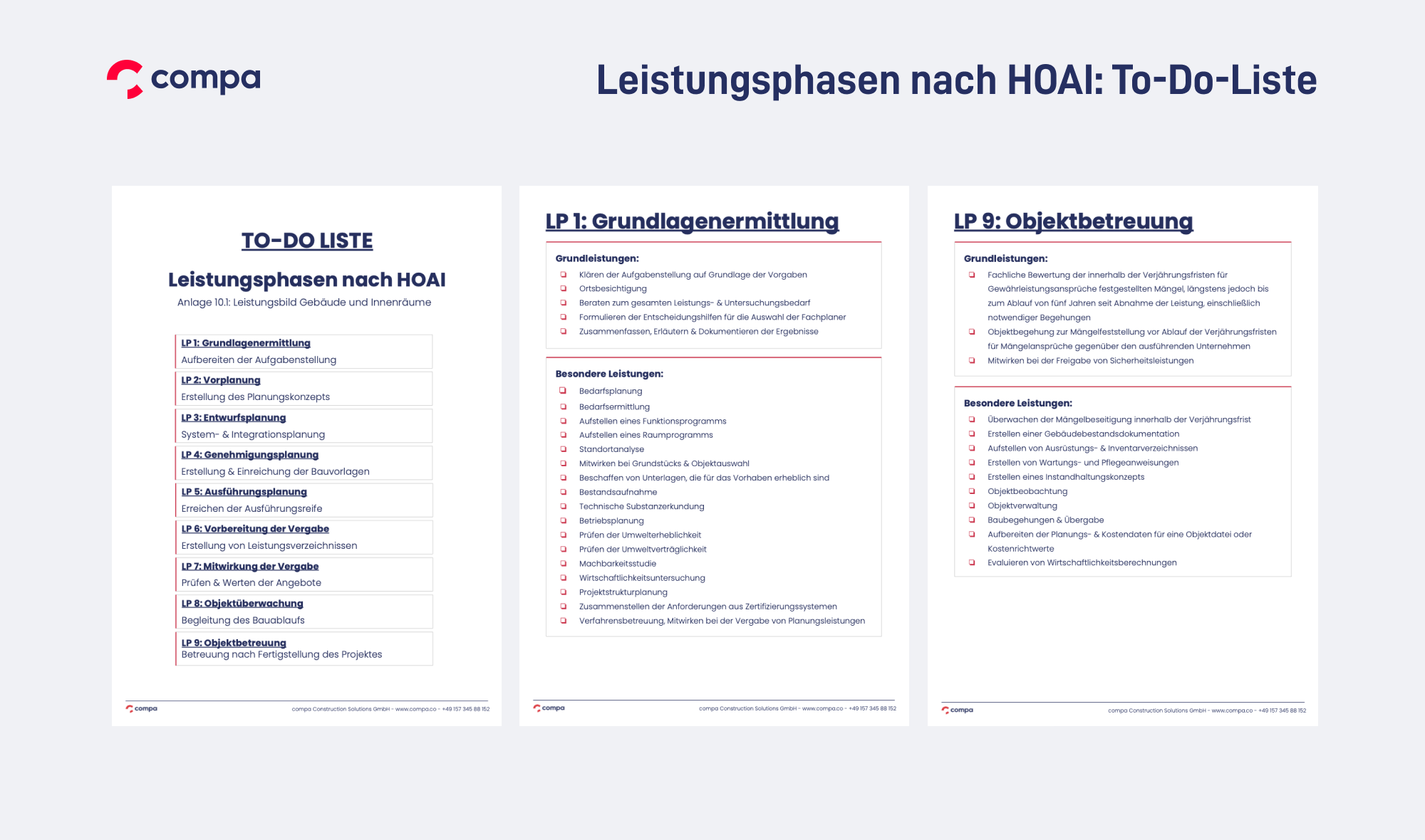 Checkliste Leistungsphasen nach HOAI | Kostenlose To-Do-Liste | Compa