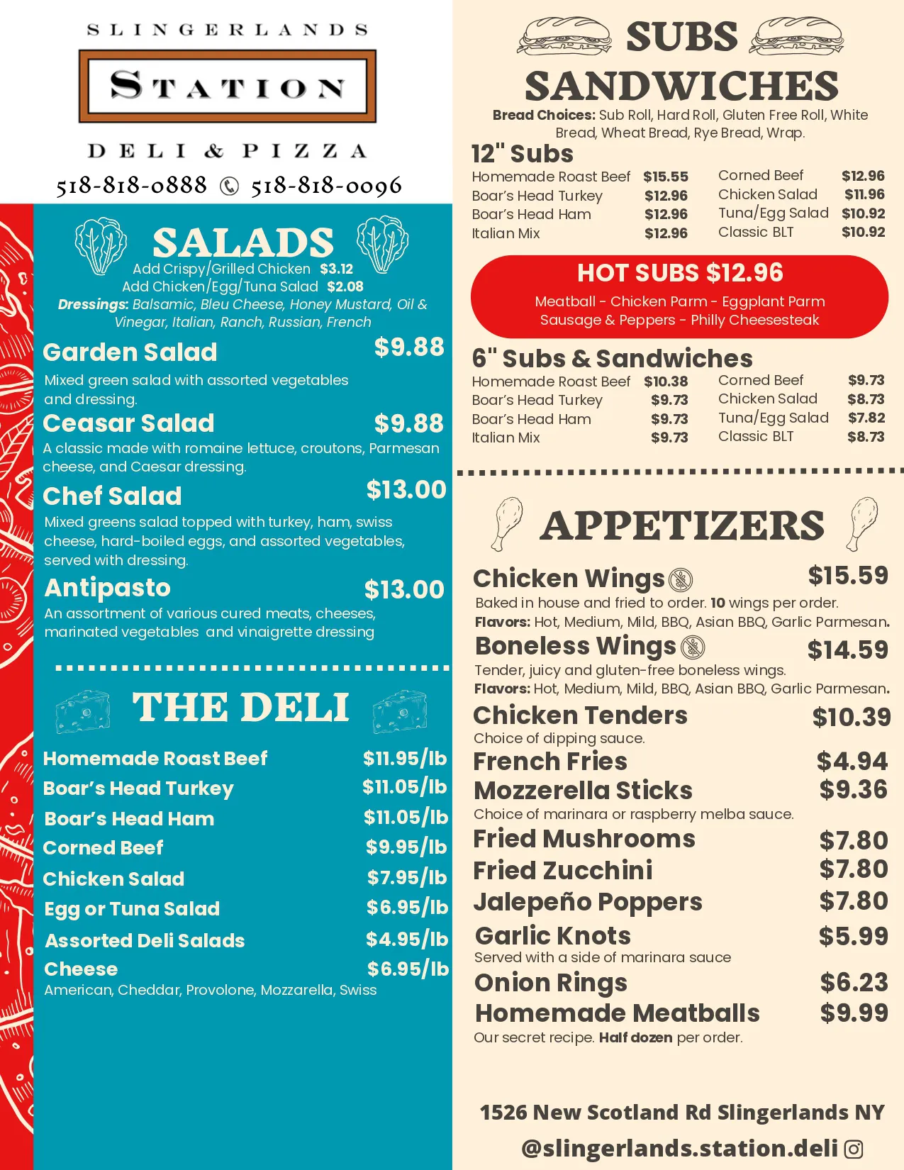 Menu | Slingerlands Station Pizza & Deli