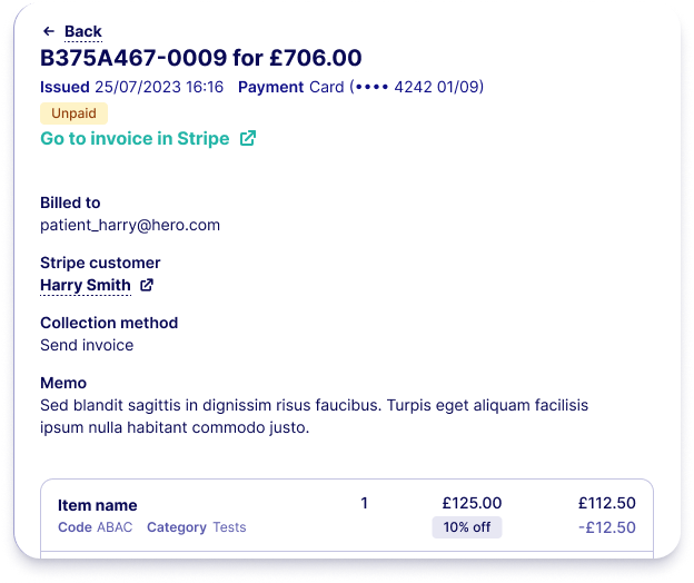 Hero Health For Private GPs | Invoicing