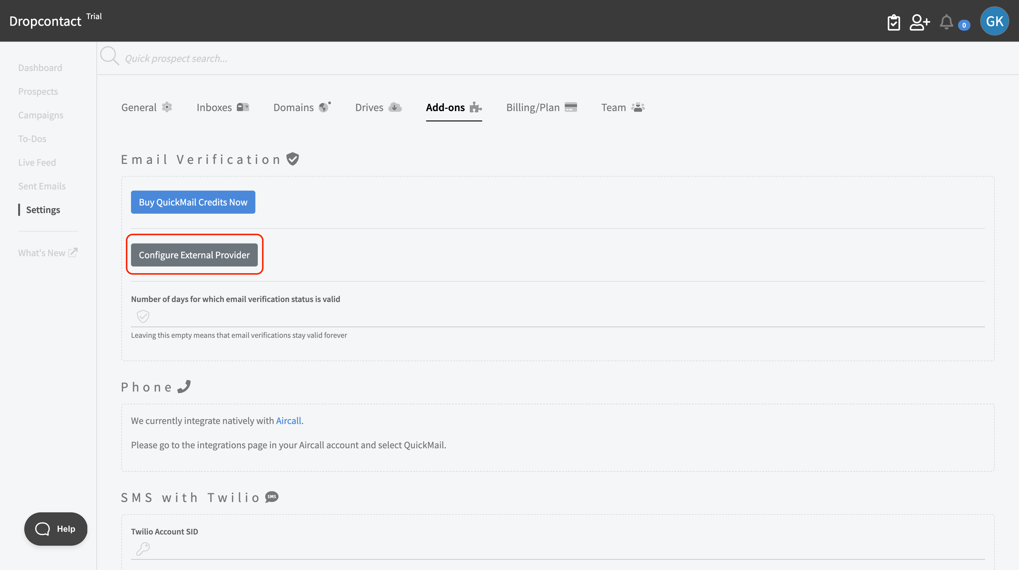 Intégration Dropcontact x Quickmail