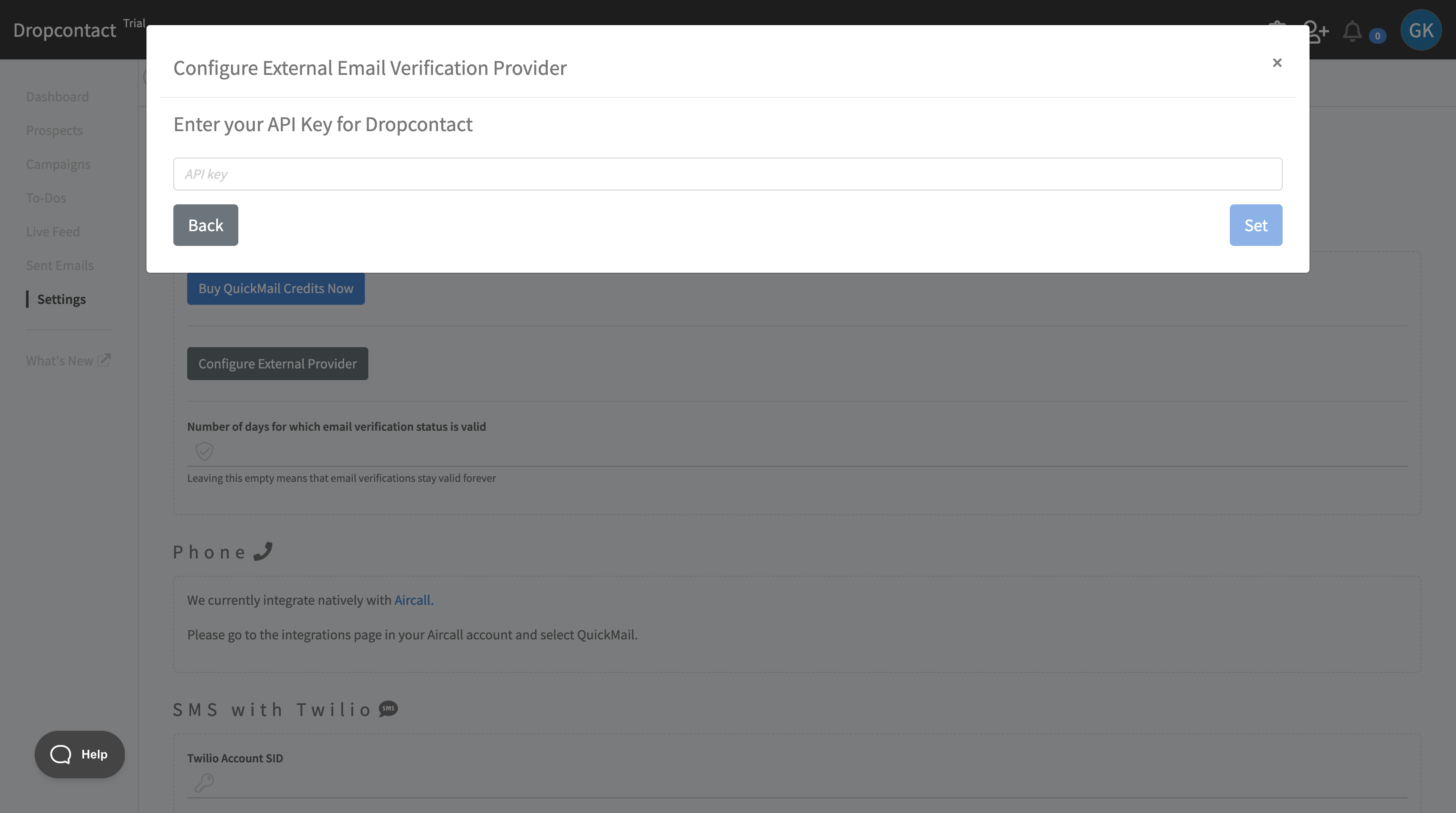 Intégration Dropcontact x Quickmail