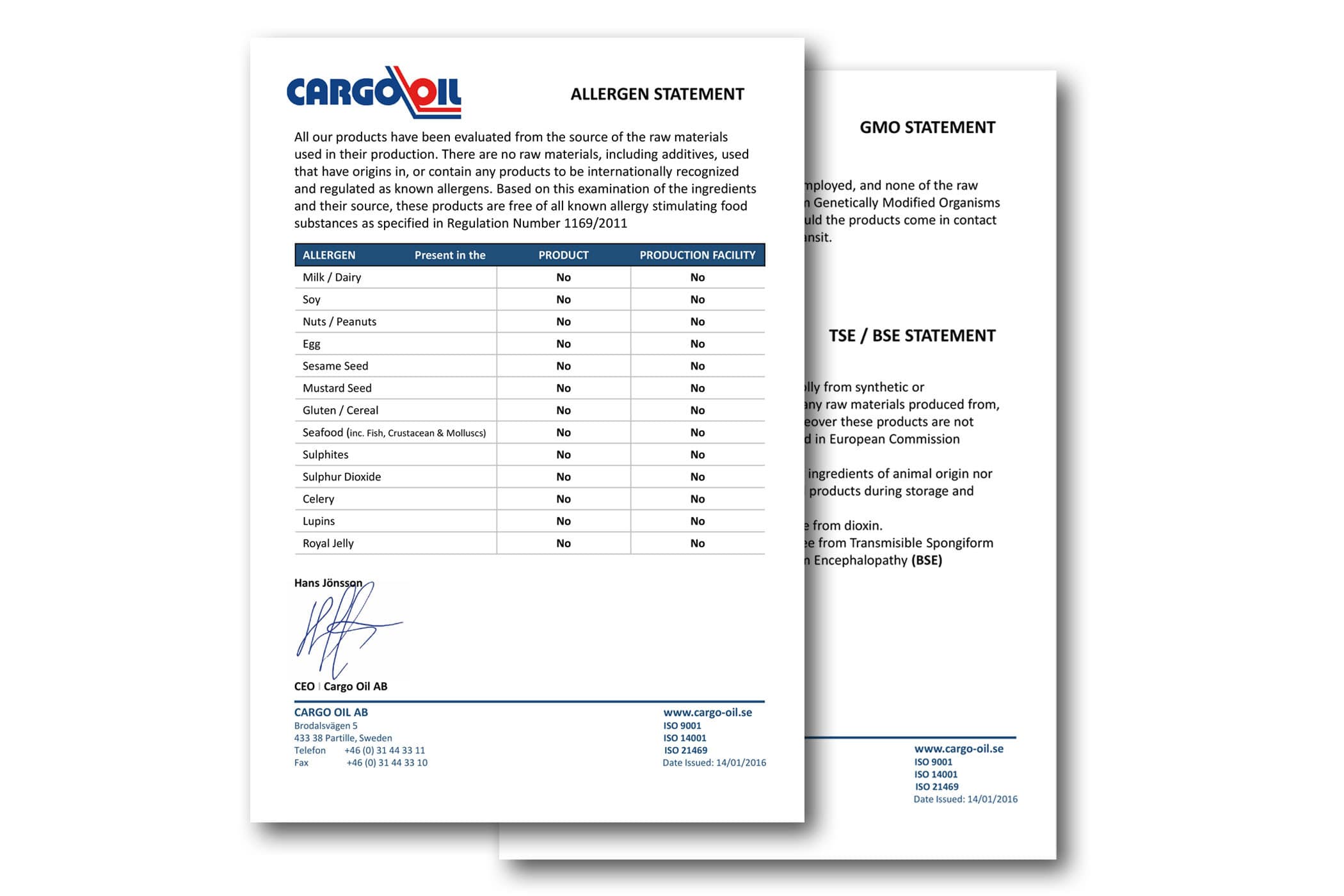 Allergen Statement & Declarations | Pacific Lubrication Consultants