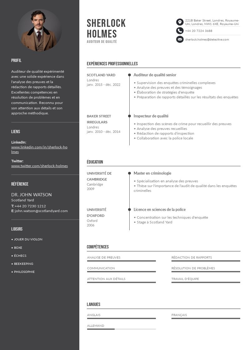 Modèles de CV efficaces pour un Auditeur Qualité