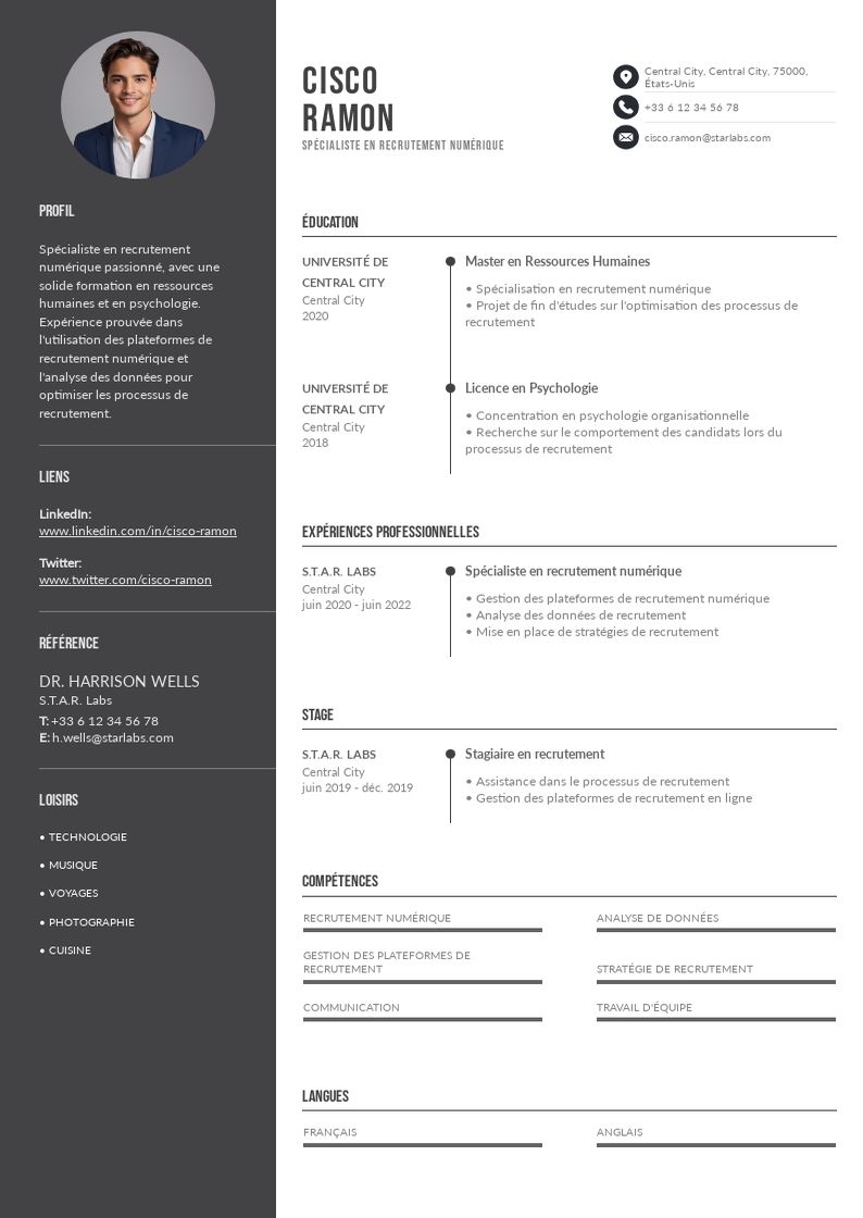 Exemples de CV Spécialiste en recrutement numérique sans expérience.