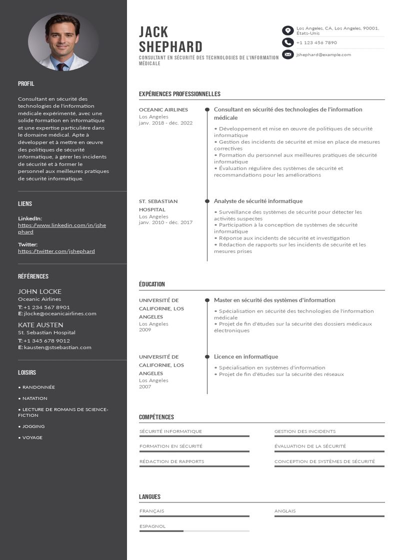 CV Consultant en sécurité des technologies info médicale: Modèles à suivre