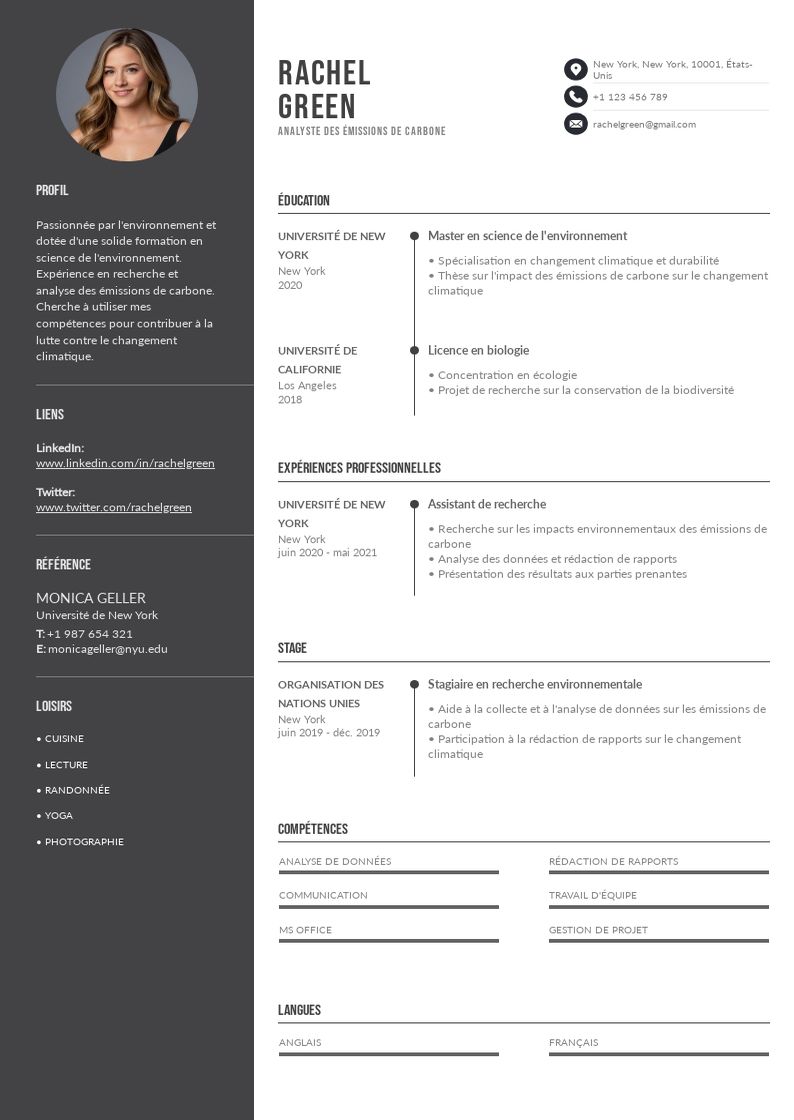 Exemples de CV Analyste des émissions de carbone sans expérience pour ...