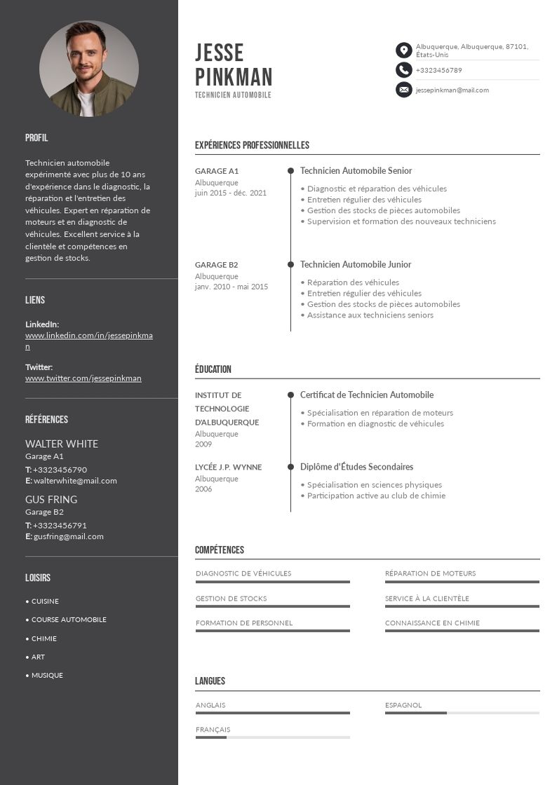 Modèle de CV Parfait pour un Technicien Automobile Professionnel