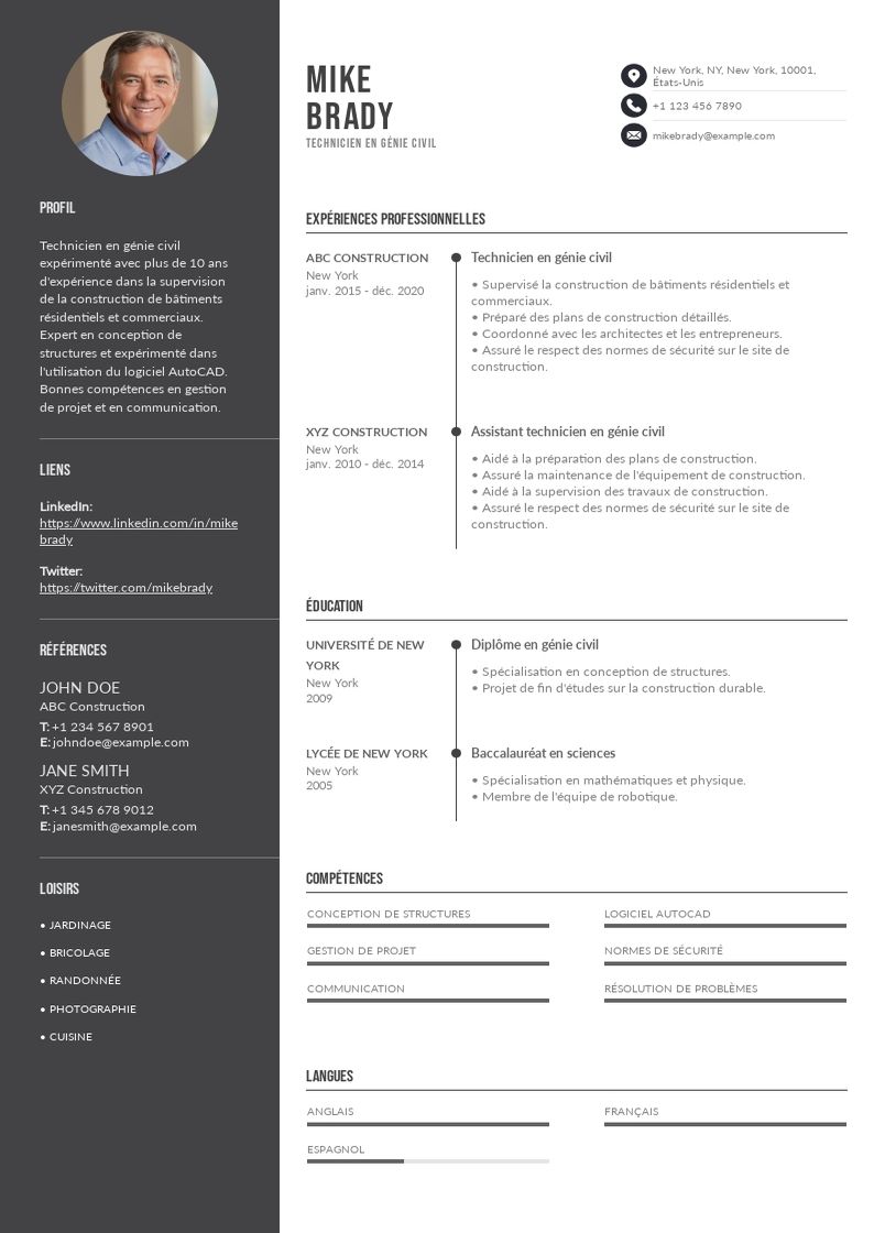Modèles de CV efficaces pour Technicien en Génie Civil