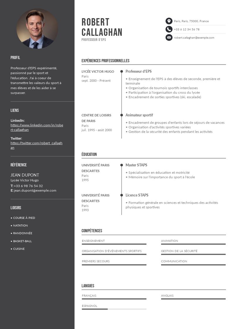Exemples de CV professeur d'EPS : Modèles et conseils efficaces