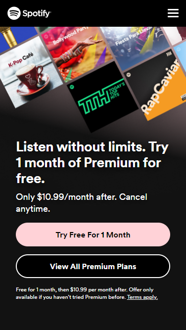 Spotify Premium Landing Page Design Inspiration - Landingmetrics