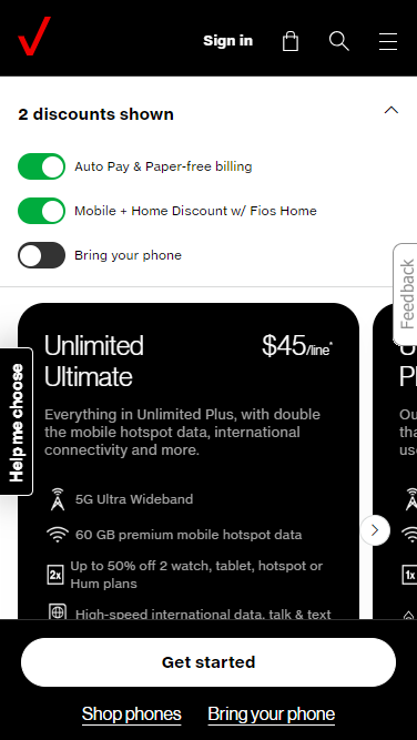 Verizon myPlan Landing Page Design Inspiration - Landingmetrics