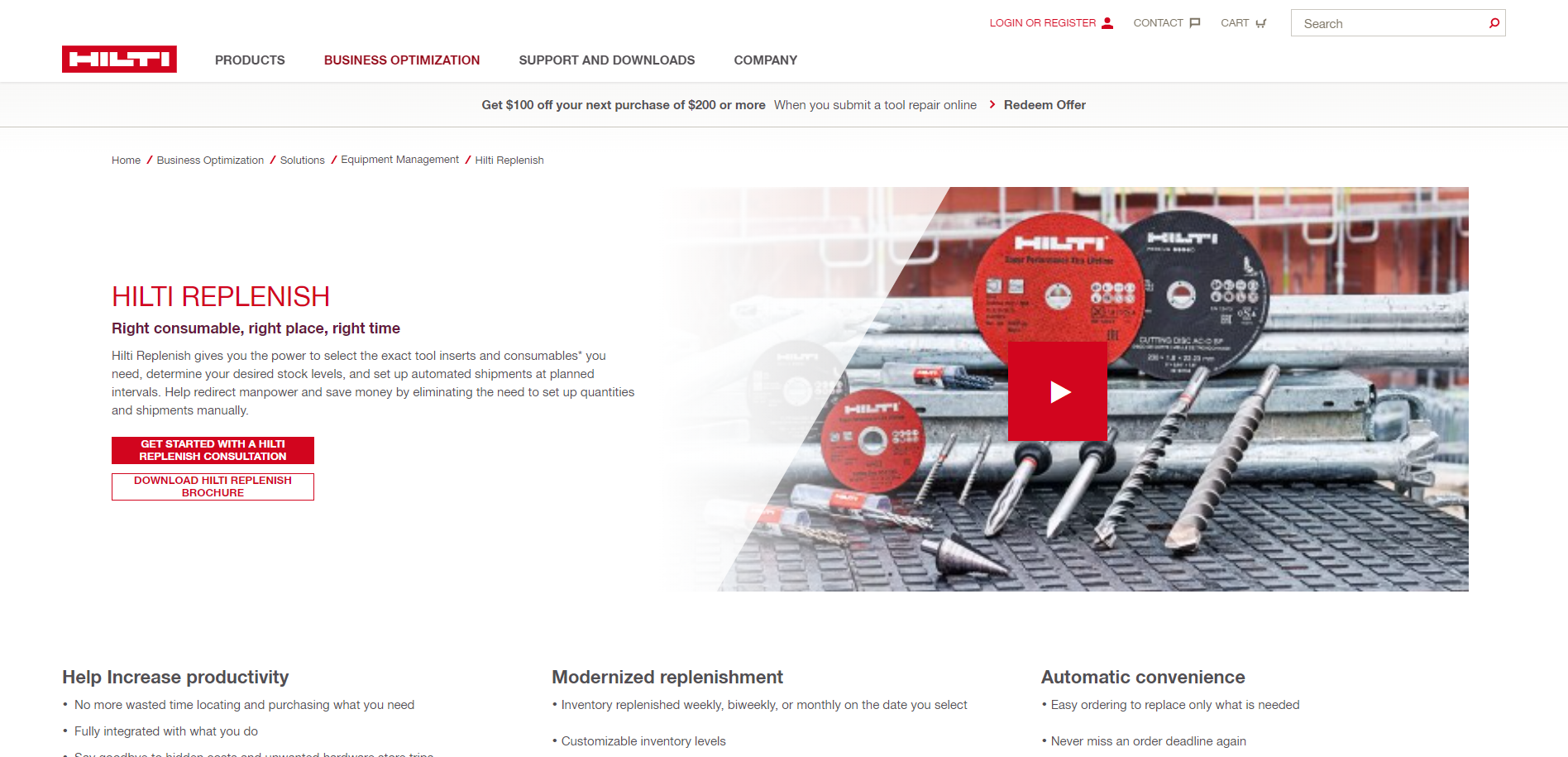 Hilti Replenish Landing Page Design Inspiration - Landingmetrics