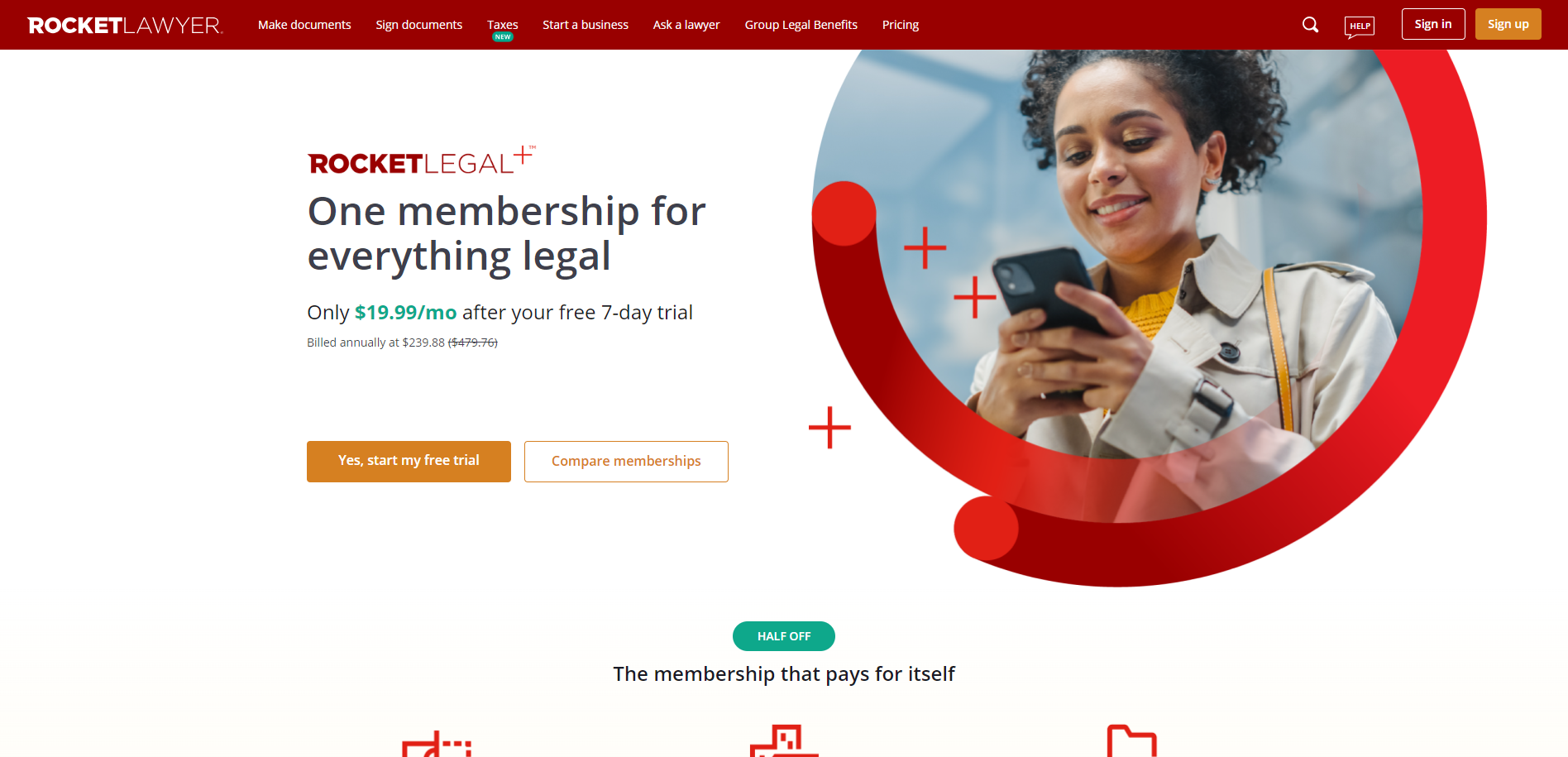 Rocket Lawyer Rocket Legal+ Landing Page Design Inspiration - Landingmetrics