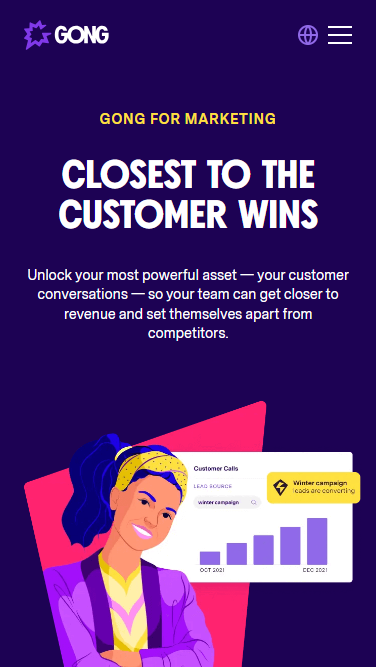 Gong for Marketing Landing Page Design Inspiration - Landingmetrics