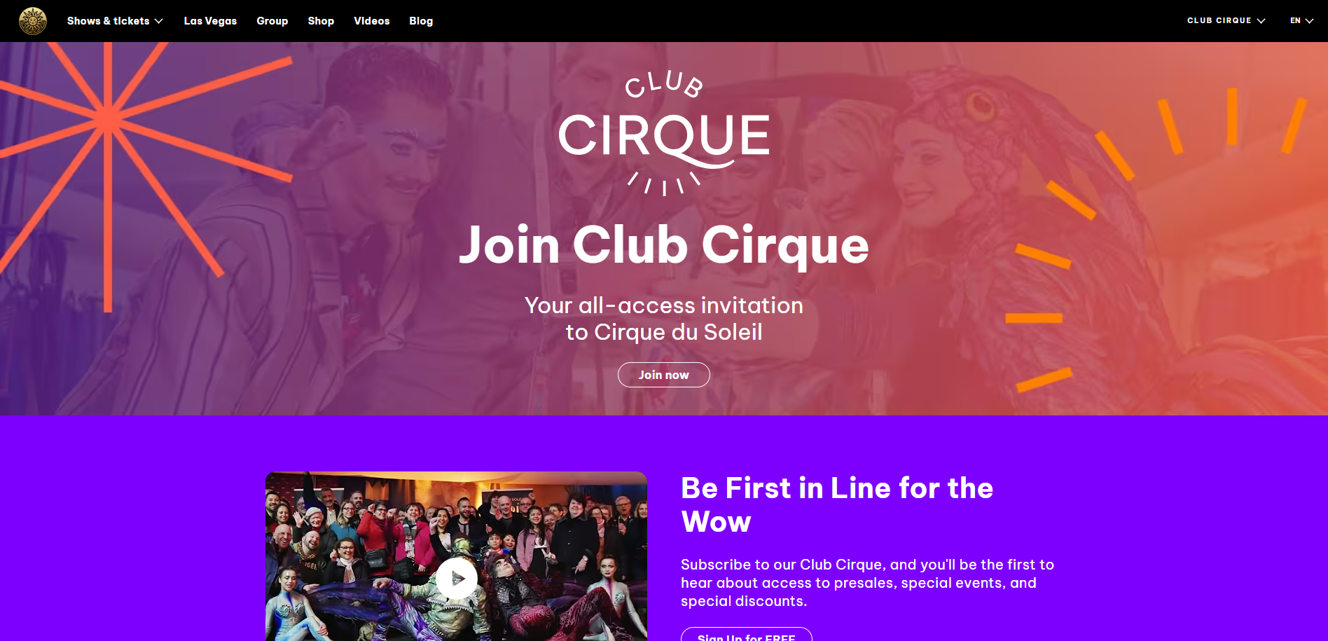Cirque du Soleil Club Cirque Landing Page Design Inspiration ...