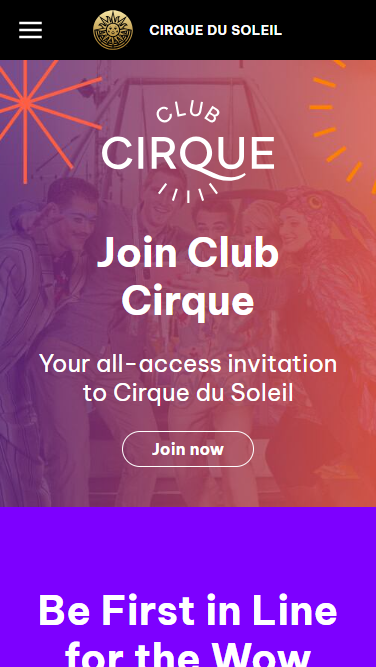 Cirque du Soleil Club Cirque Landing Page Design Inspiration ...