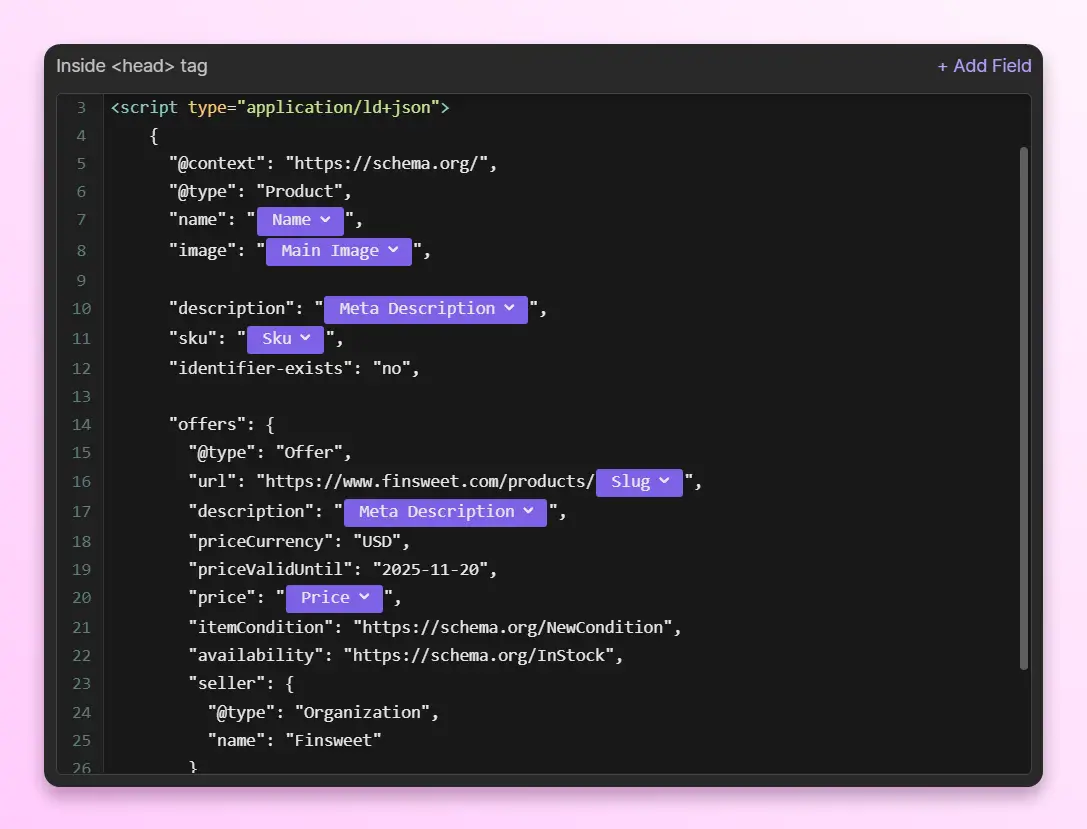 Dynamic CMS Schema Markup - Finsweet Webflow SEO Guide