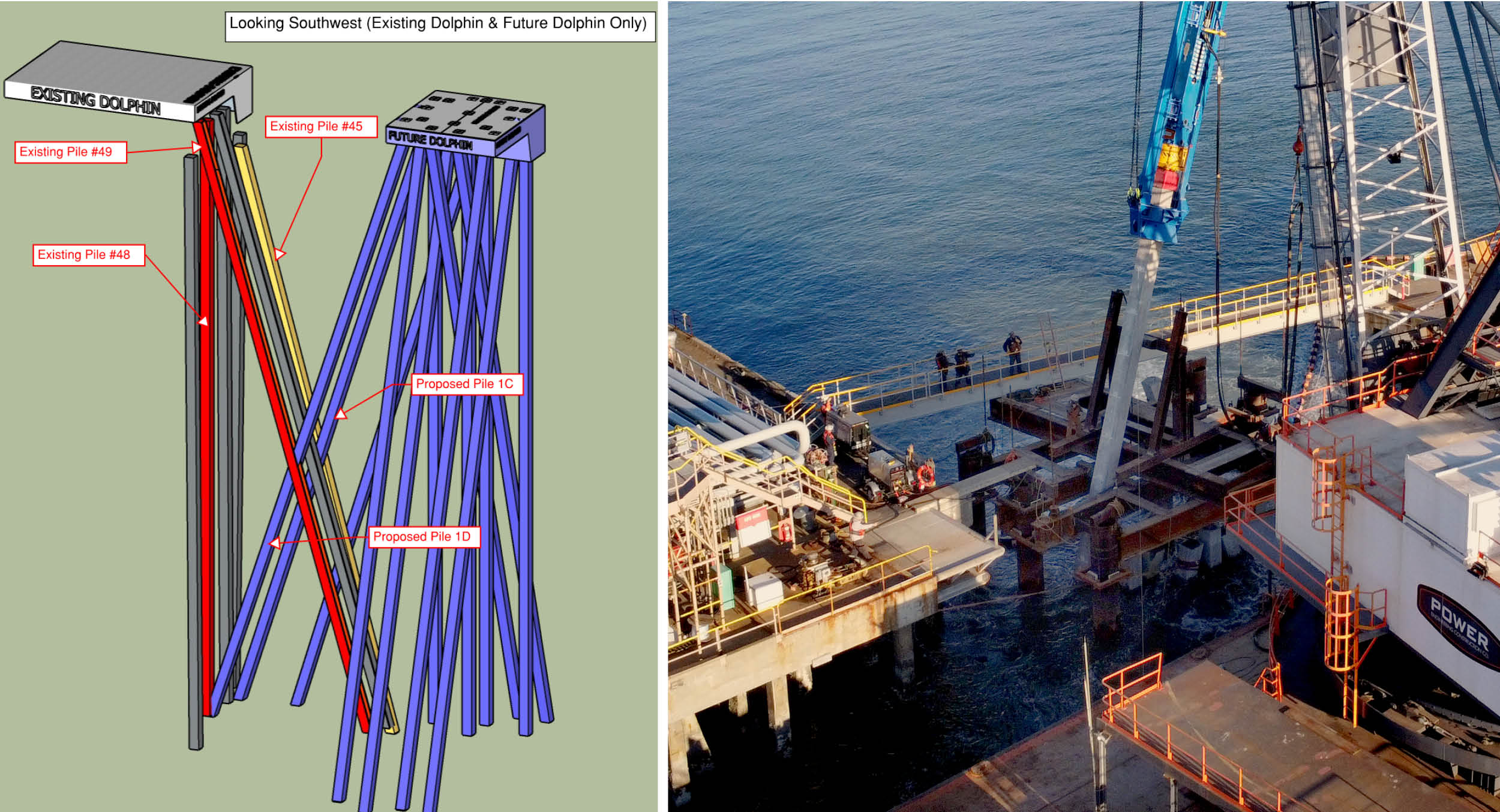 24-inch square by 148-foot-long concrete battered piles
