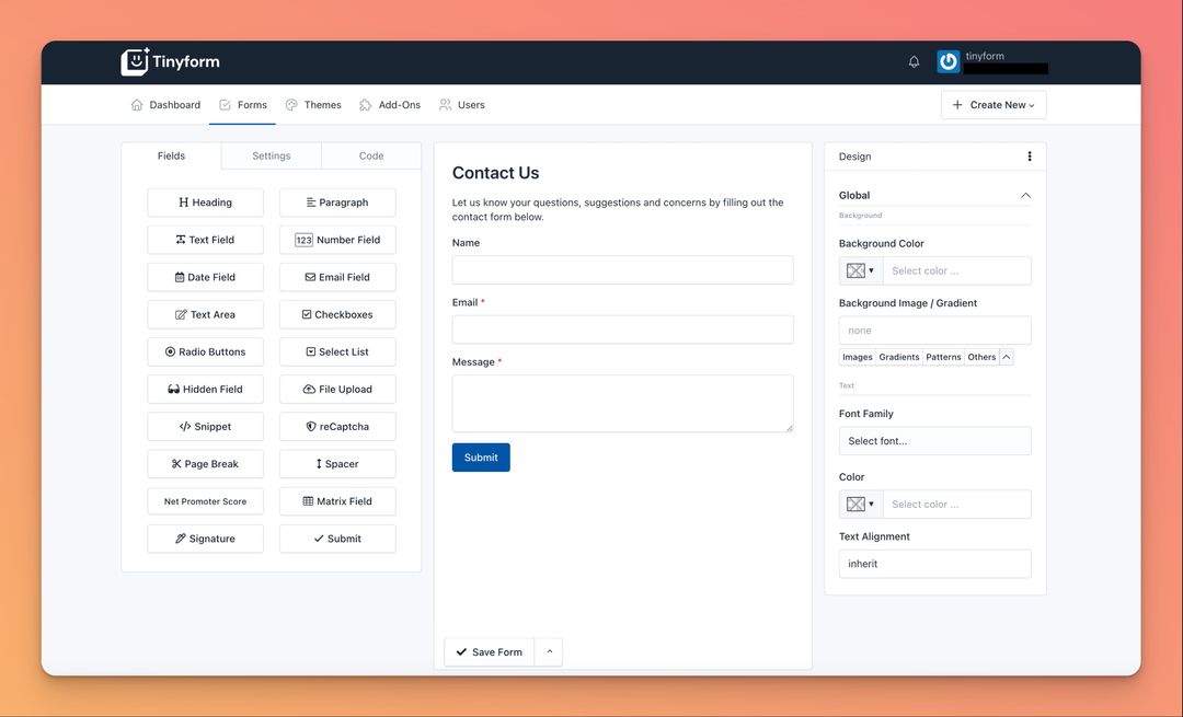 Free & Powerful Form Builder - Tinyform