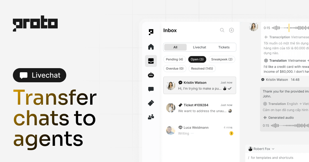 Proto AICX Platform | Livechat - Canned Replies, Custom Tagging & More