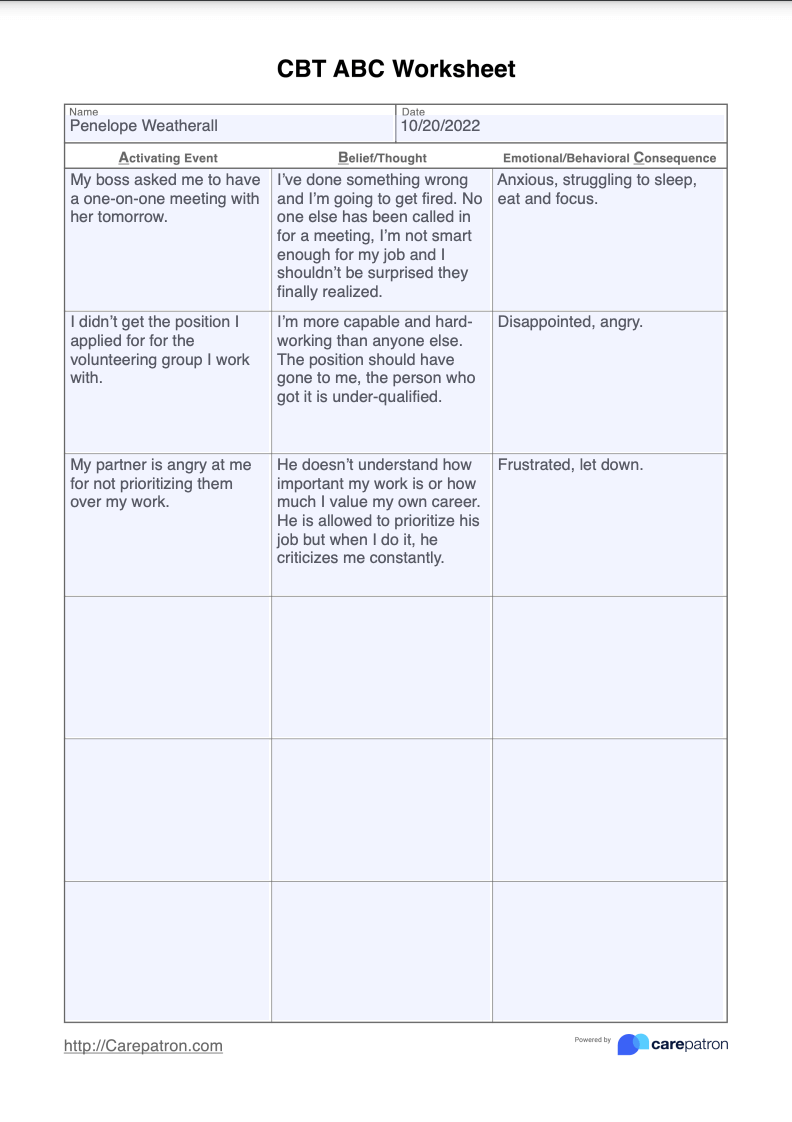 CBT ABC Worksheet & Example | Free PDF Download