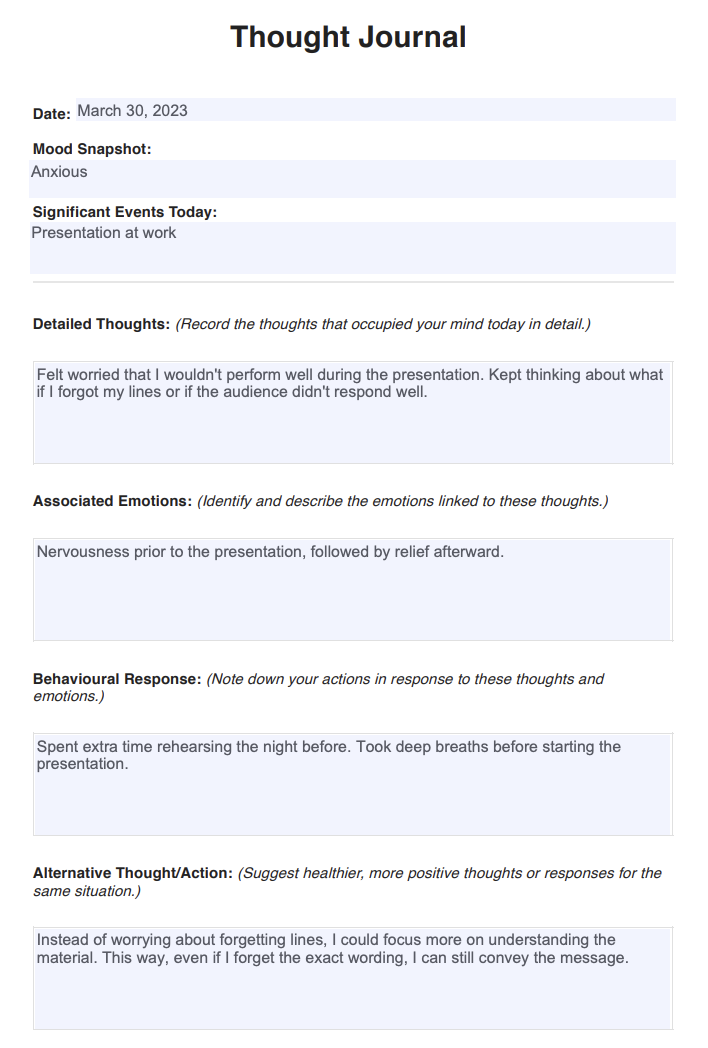 Thought Journal & Example | Free PDF Download