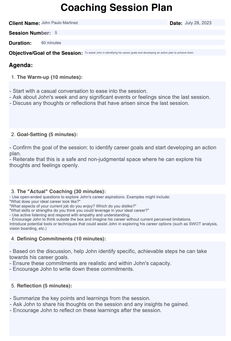 Coaching Session Plan & Example | Free PDF Download