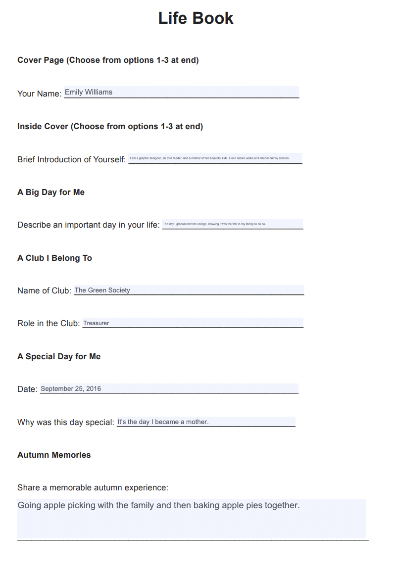 Life Book Template & Example | Free PDF Download