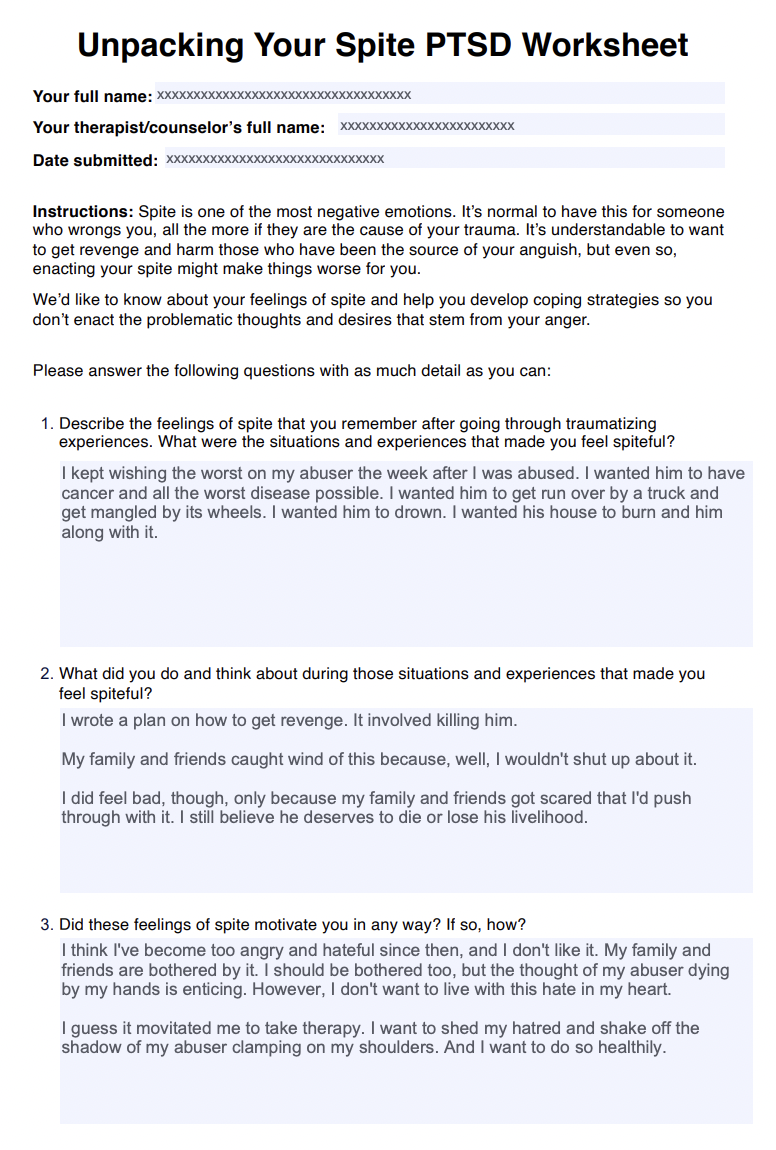 Unpacking Your Spite PTSD Worksheet & Example | Free PDF Download