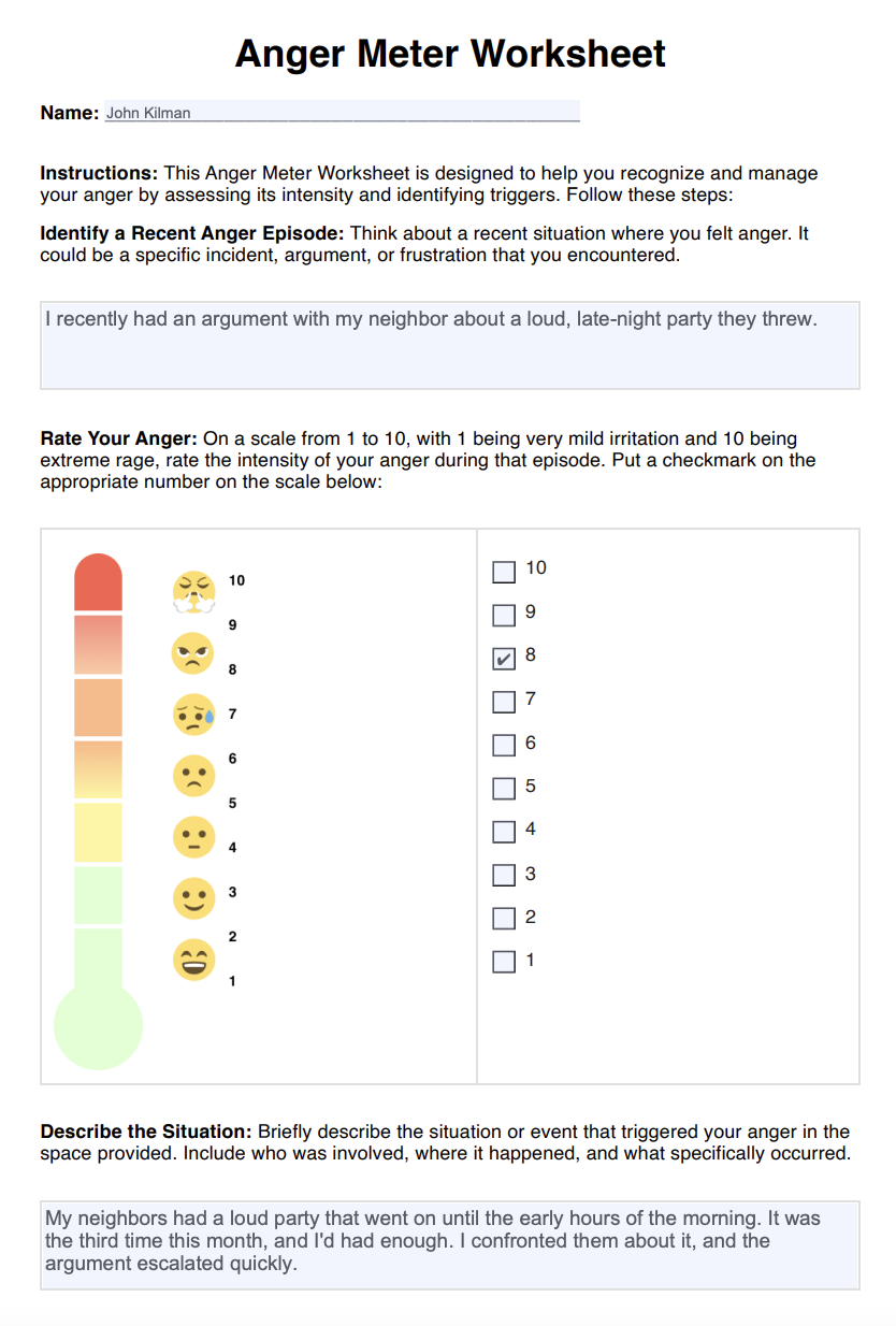 Anger Meter Worksheet & Example | Free PDF Download