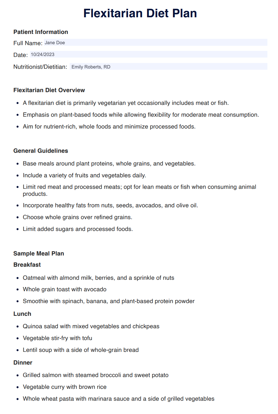 Flexitarian Diet Plan & Example | Free PDF Download
