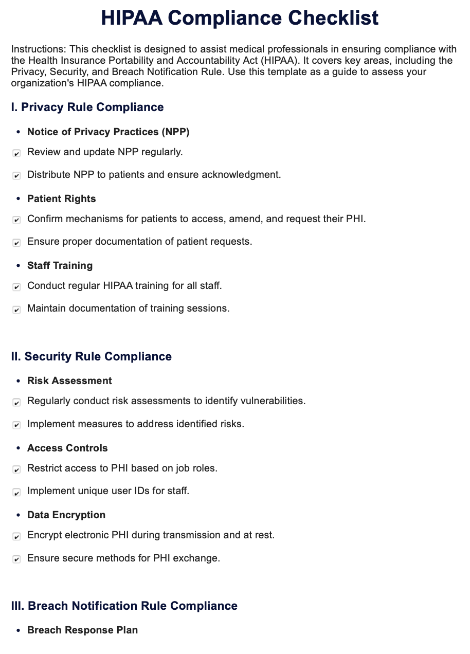 HIPAA Checklist & Example | Free PDF Download
