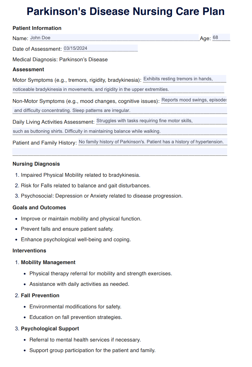 Parkinson's Disease Nursing Care Plan Template & Example | Free PDF ... Parkinson's Disease Nursing Care Plan Template & Example | Free PDF ...