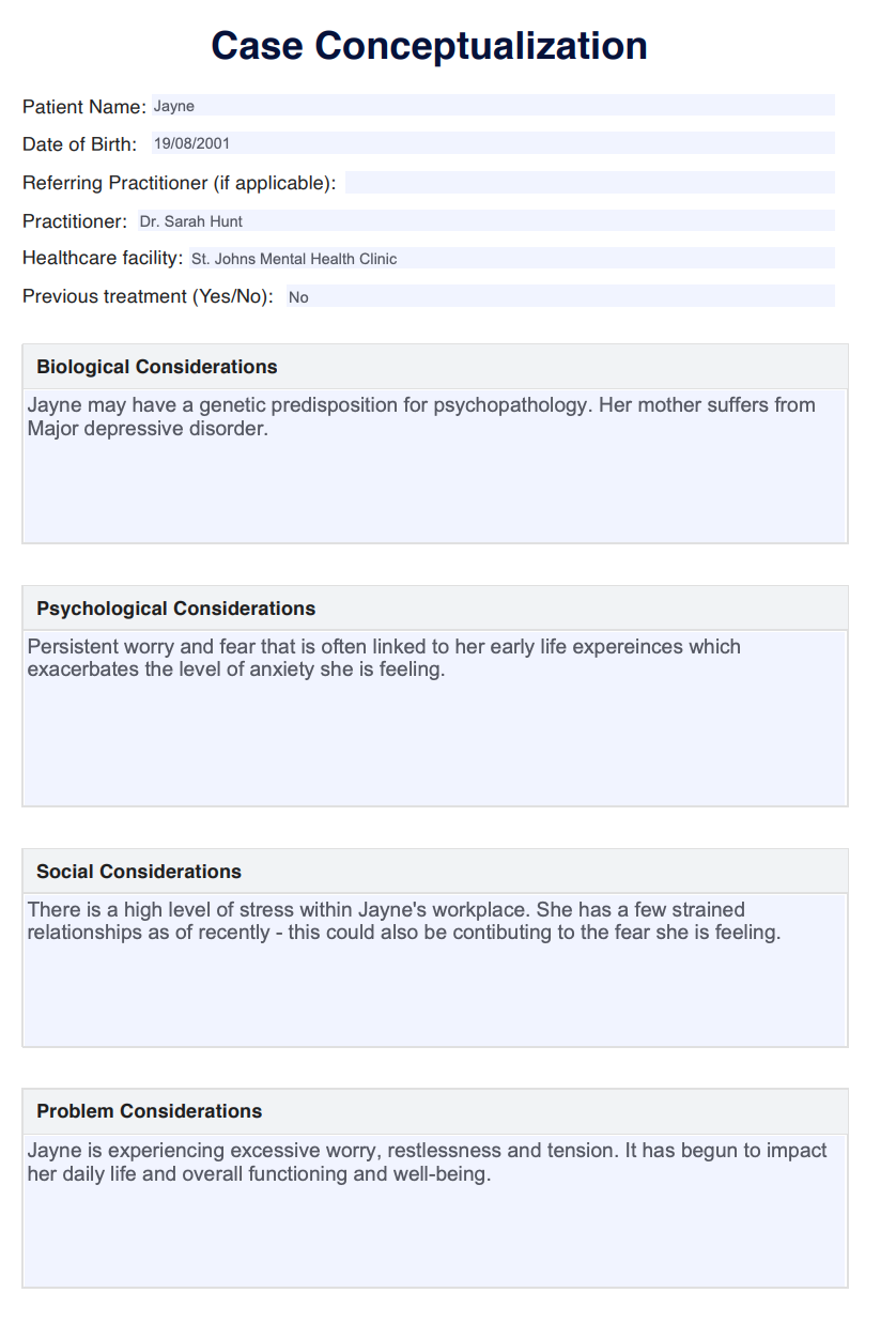 Case Conceptualization Template Pdf