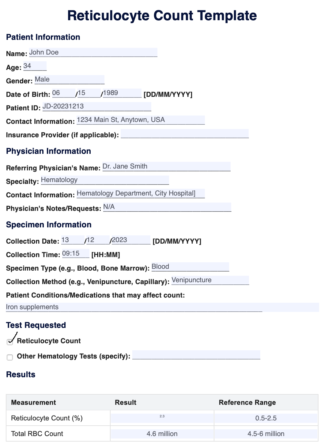 Reticulocyte Count Template & Example | Free PDF Download