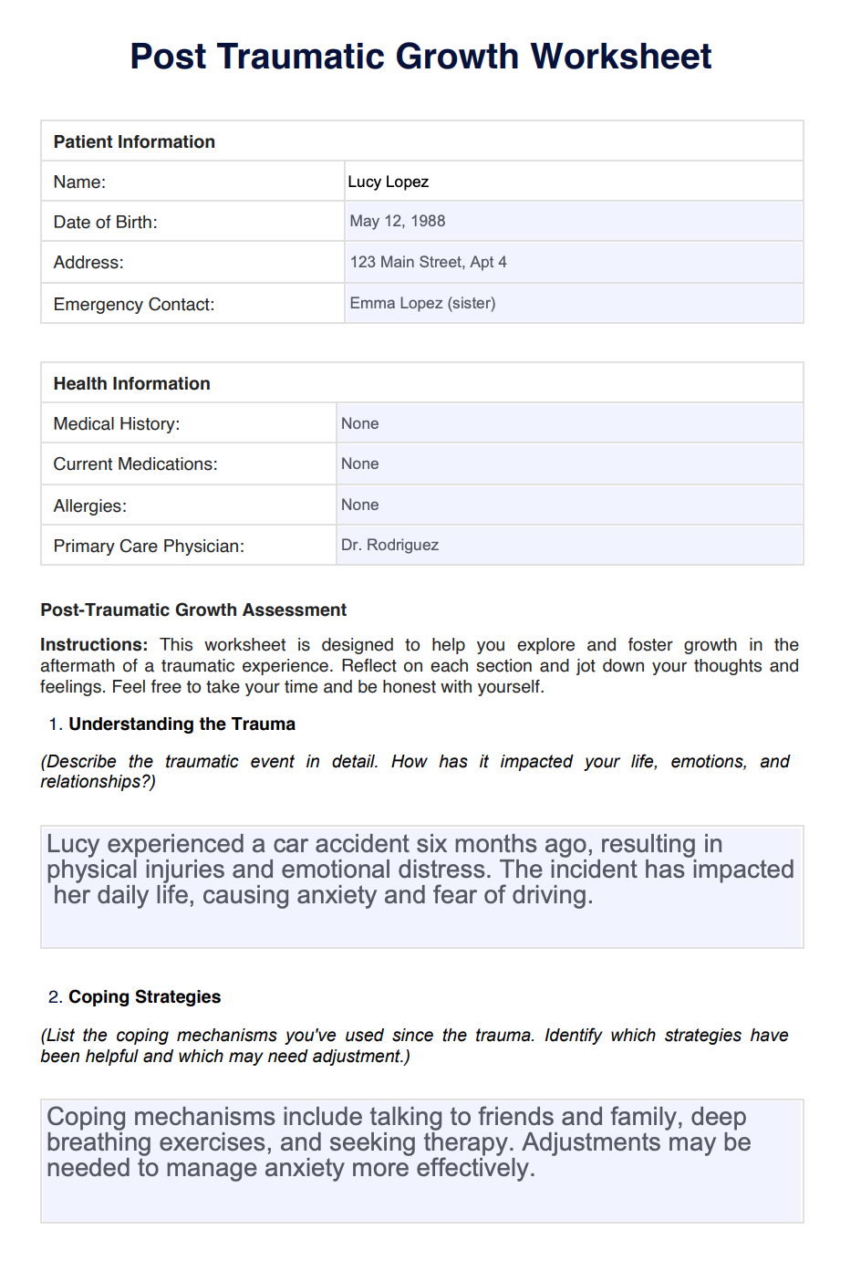 Post Traumatic Growth Worksheet & Example | Free PDF Download