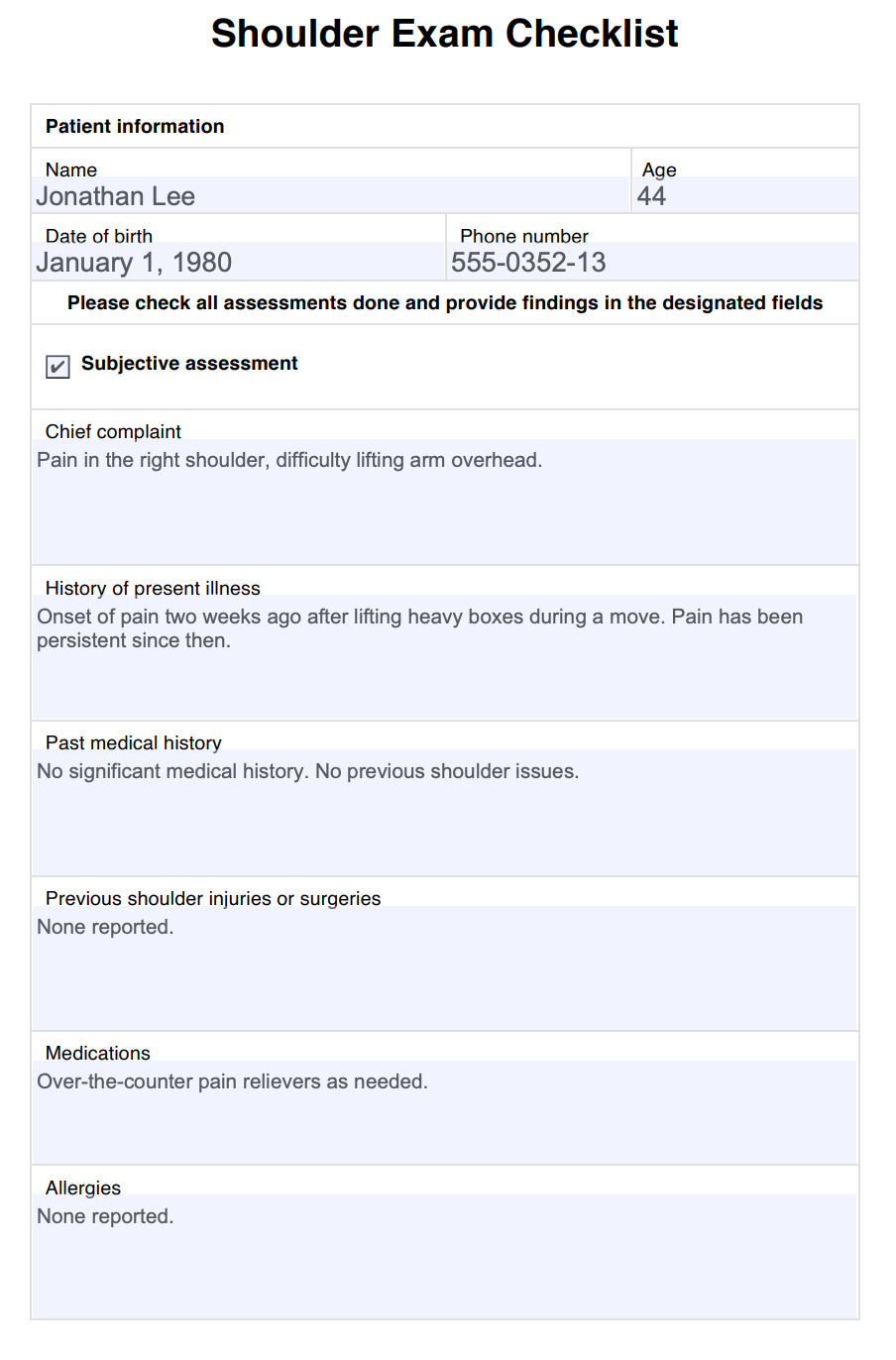 Shoulder Exam Checklist & Example | Free PDF Download