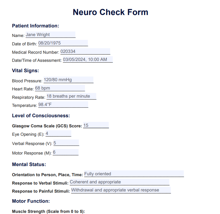 Neuro Check Form & Example | Free PDF Download