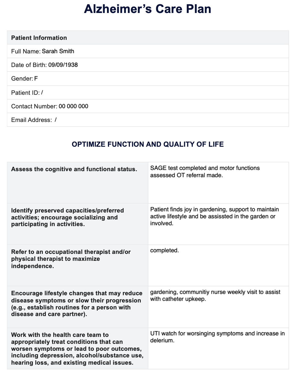 Alzheimer's Care Plan & Example | Free PDF Download
