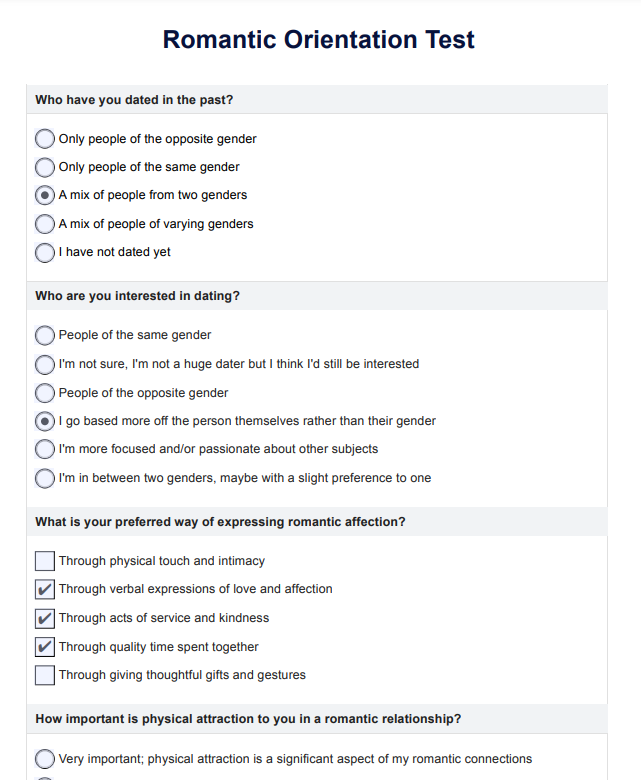 Romantic Orientation Test & Example | Free PDF Download